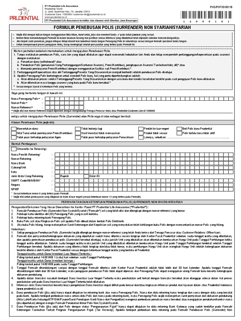 Formulir Penebusan Polis Individu 0119 PDF | PDF