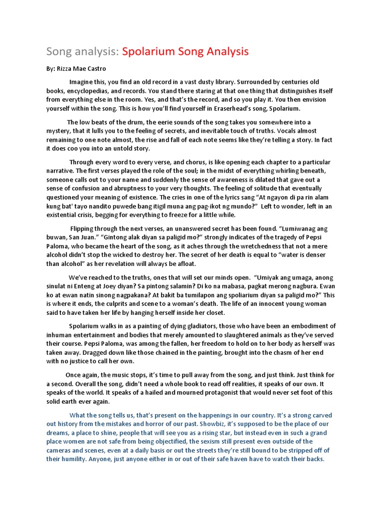 Spolarium Song Analysis | PDF