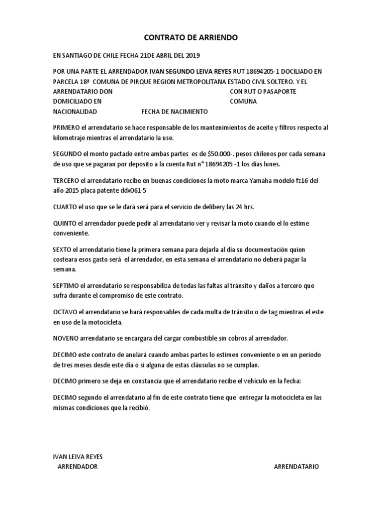 Contrato De Arriendo