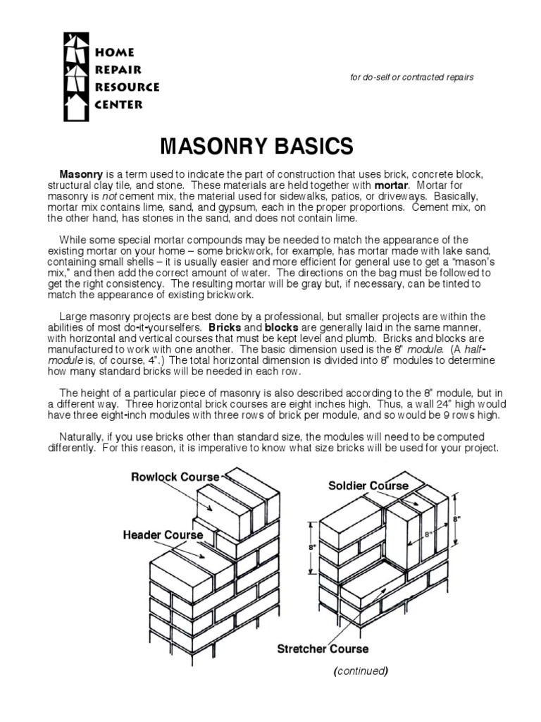 Masonry Basics: Masonry Is A Term Used To Indicate The Part of ...