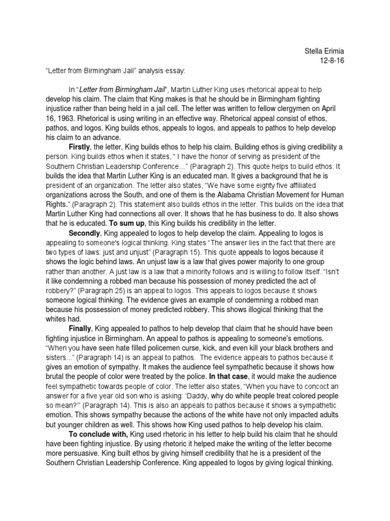 Letter From Birmingham Jail Analysis | PDF | Logos | Persuasion