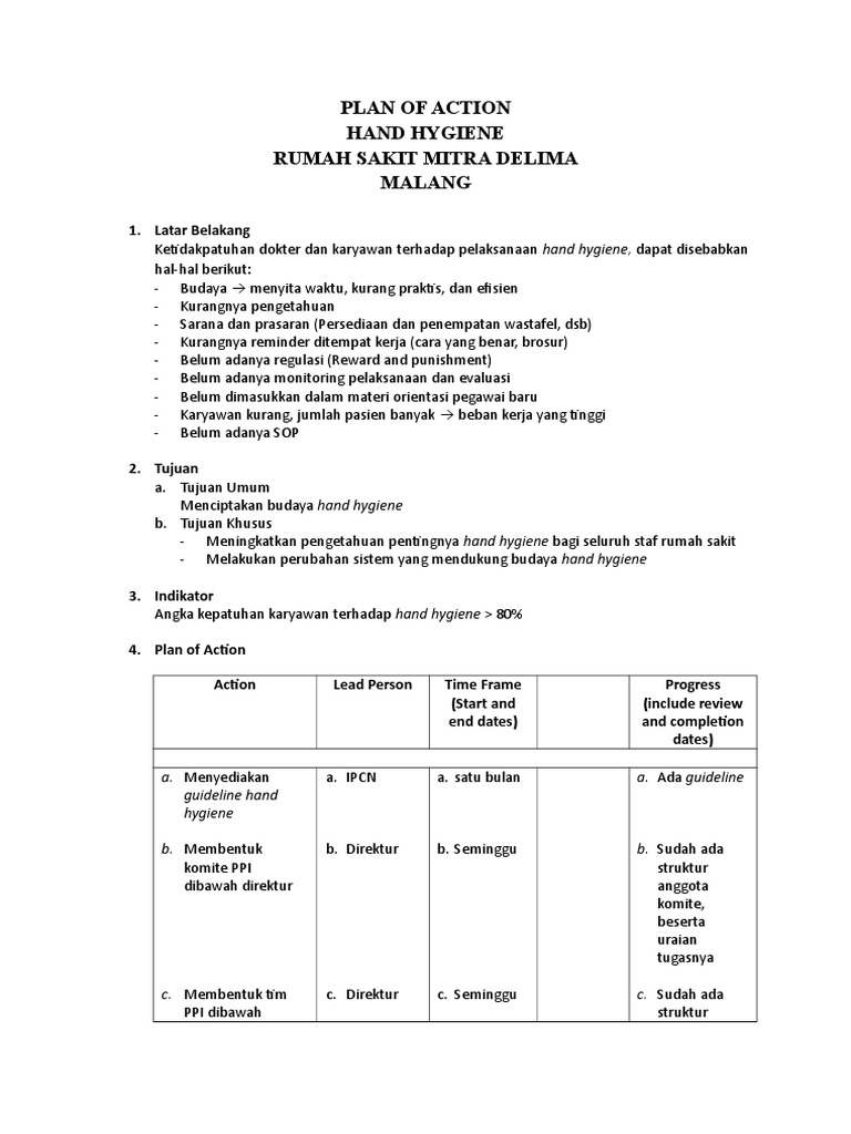 Dokumen - Tips - Contoh Plan of Action Ppi Hand Hygiene RSMD | PDF