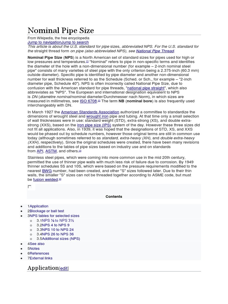 Nominal Pipe Size: Application | PDF | Home Appliance | Pipe (Fluid ...