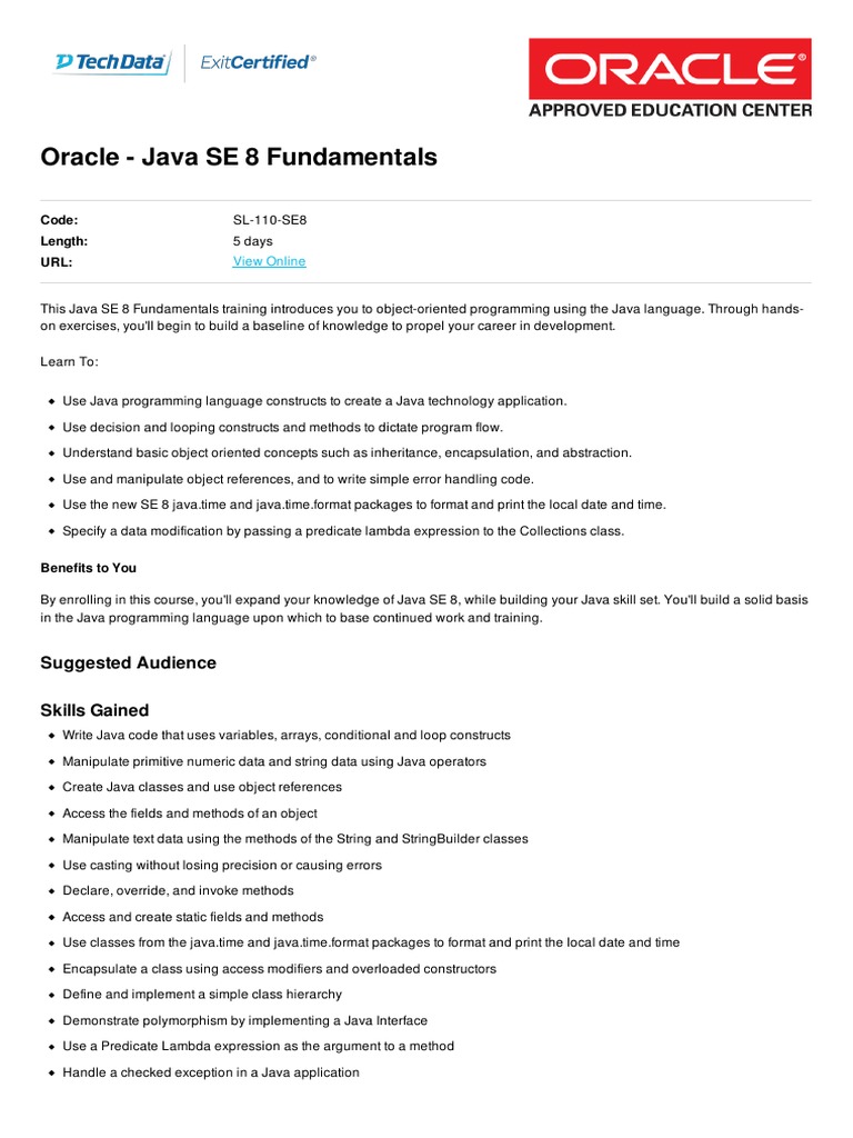 Java Se 8 Fundamentals | PDF | Method (Computer Programming) | Class ... Java Se 8 Fundamentals | PDF | Method (Computer Programming) | Class ...