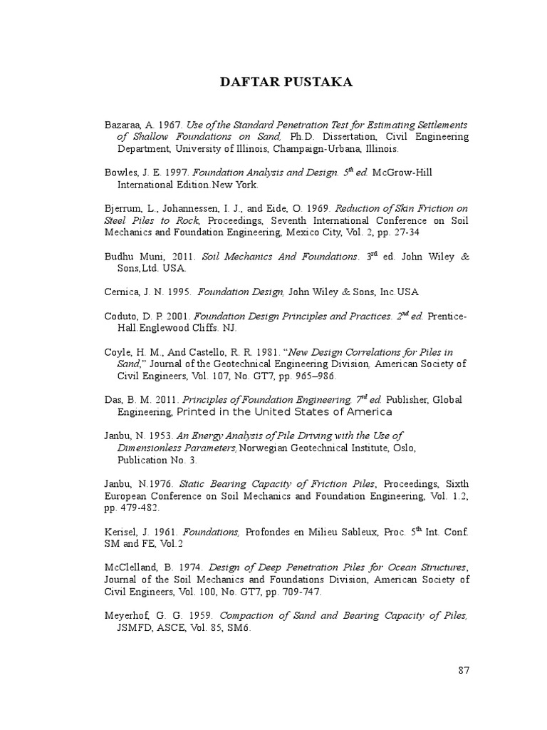 8 Daftar Pustaka | PDF | Foundation (Engineering) | Deep Foundation