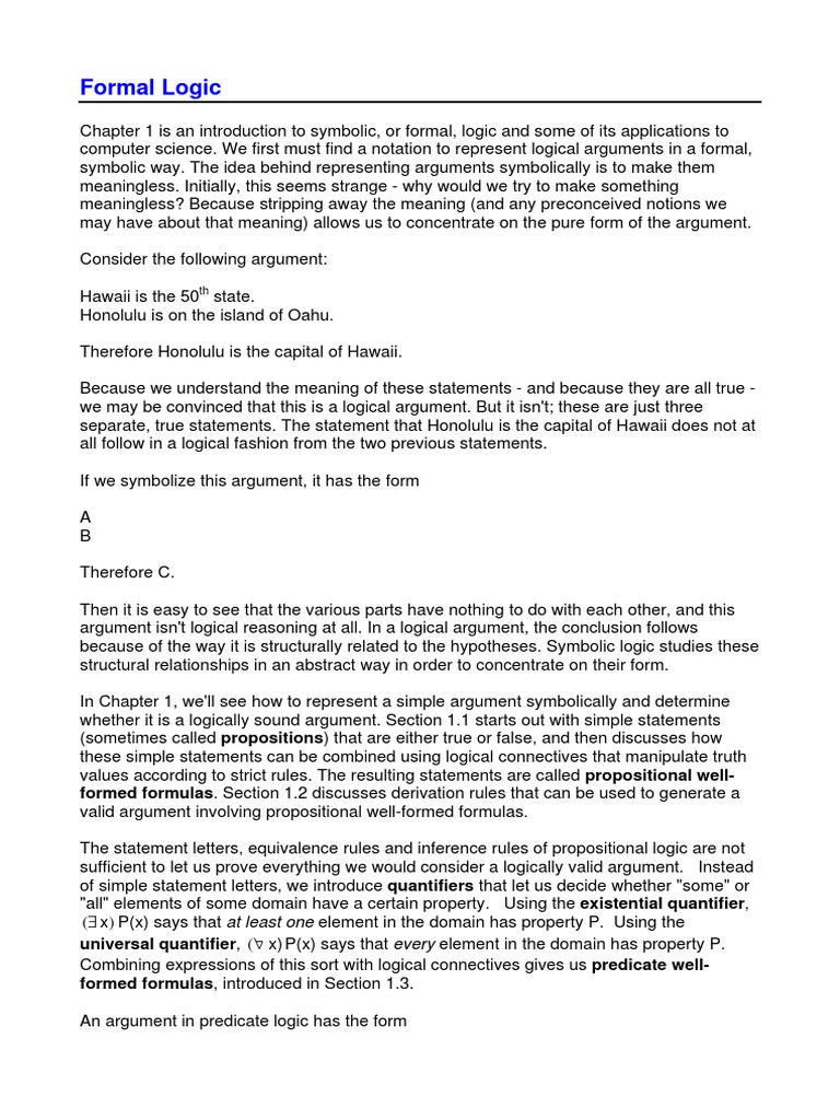 Formal Logic: Formed Formulas. Section 1.2 Discusses Derivation Rules ...