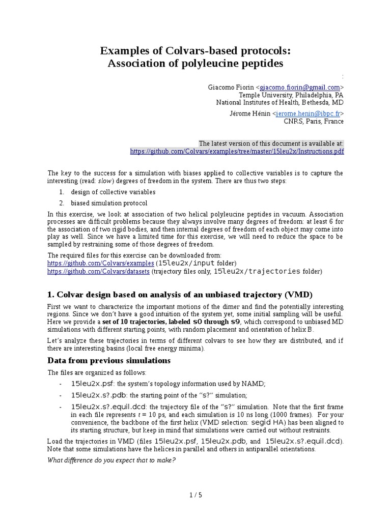 Colvars Tutorial | Download Free PDF | Physical Sciences | Applied And Interdisciplinary Physics