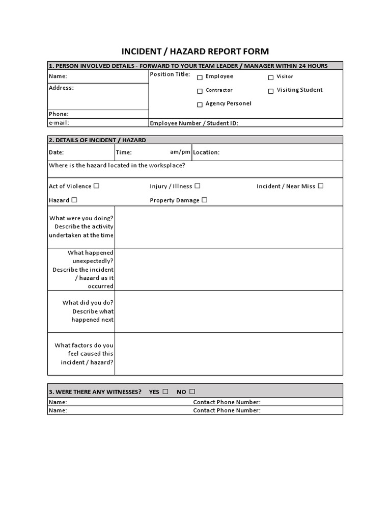 Hazard Report Form | PDF