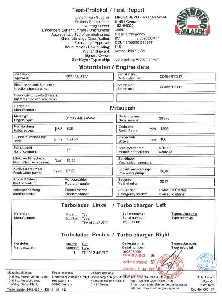 Emergency Diesel Generator FAT Report | PDF