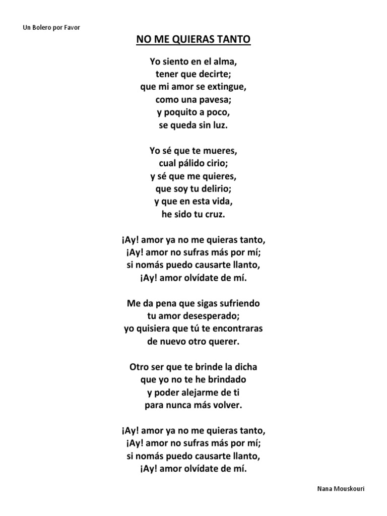 Letras de Un Bolero Por Favor | PDF