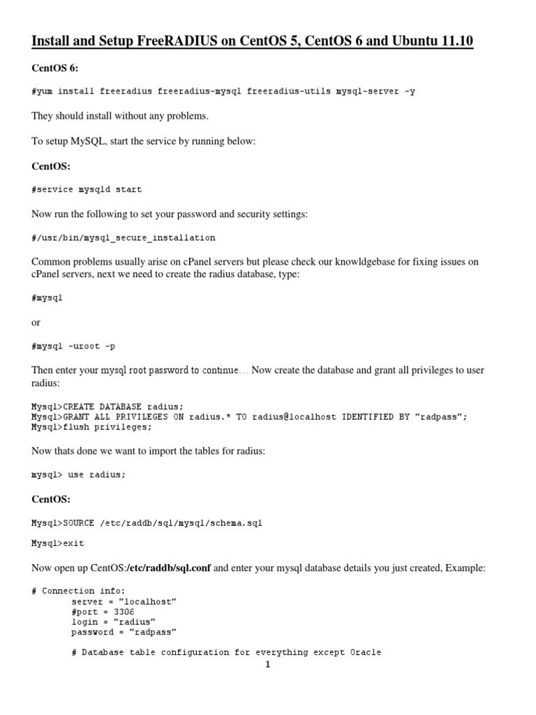 FreeRADIUS Setup Guide for Sysadmins | PDF | Radius | My Sql