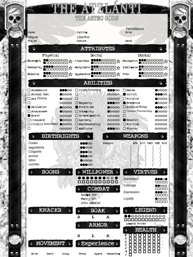 SCION Character Sheet | PDF | Leisure