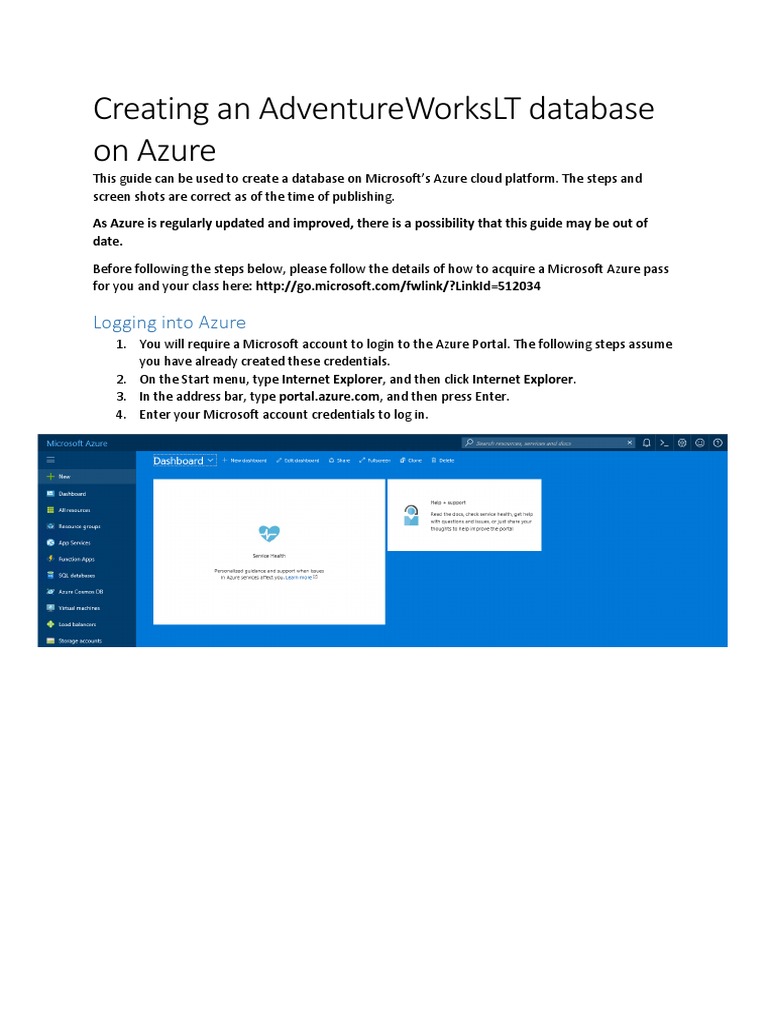Creating An AdventureWorks Database On Azure | PDF | Microsoft Azure ...