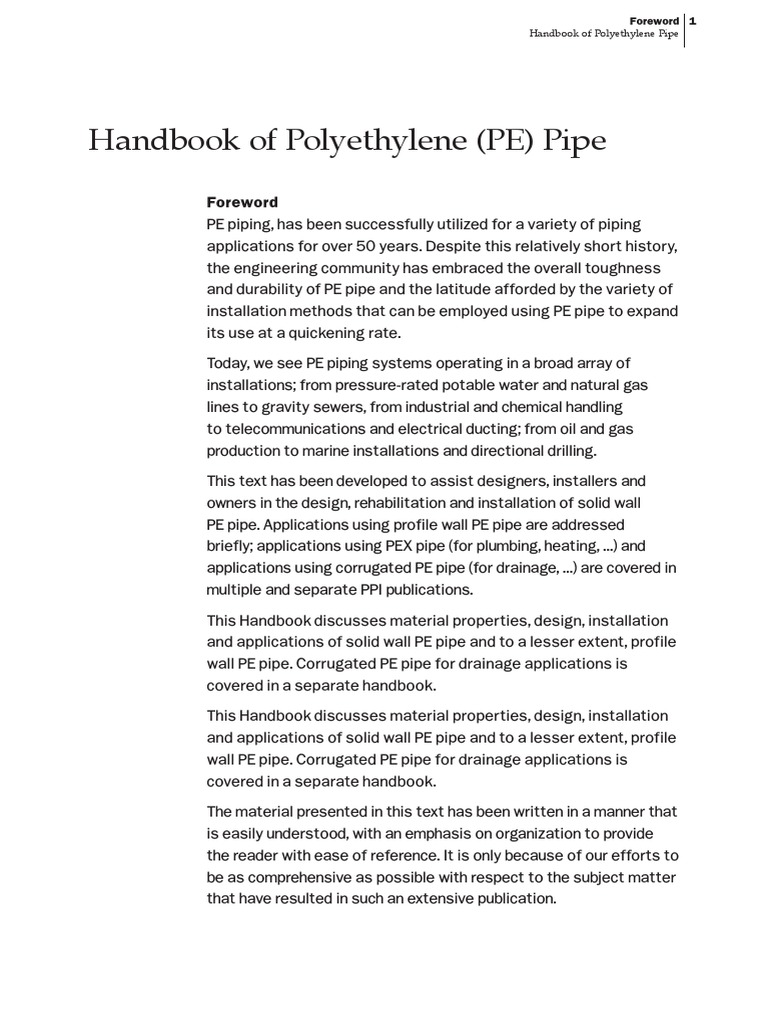 Handbook of Polyethylene (PE) Pipe: Foreword | PDF | Plumbing ...