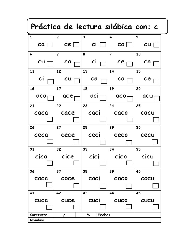 Evaluacion Lectura Silabica C | PDF