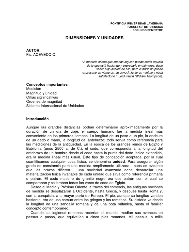 Dimensiones y Unidades | PDF | Sistema Internacional de Unidades | Longitud