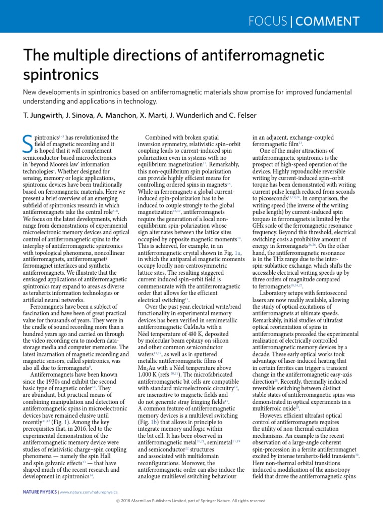 The Multiple Directions Of Antiferromagnetic Spintronics Nature Physics
