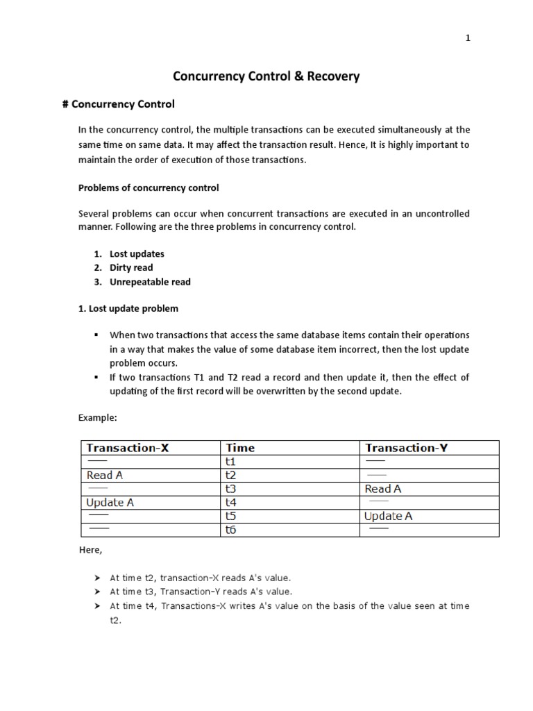 Concurrency Control Protocol & Recovery | PDF | Database Transaction ...