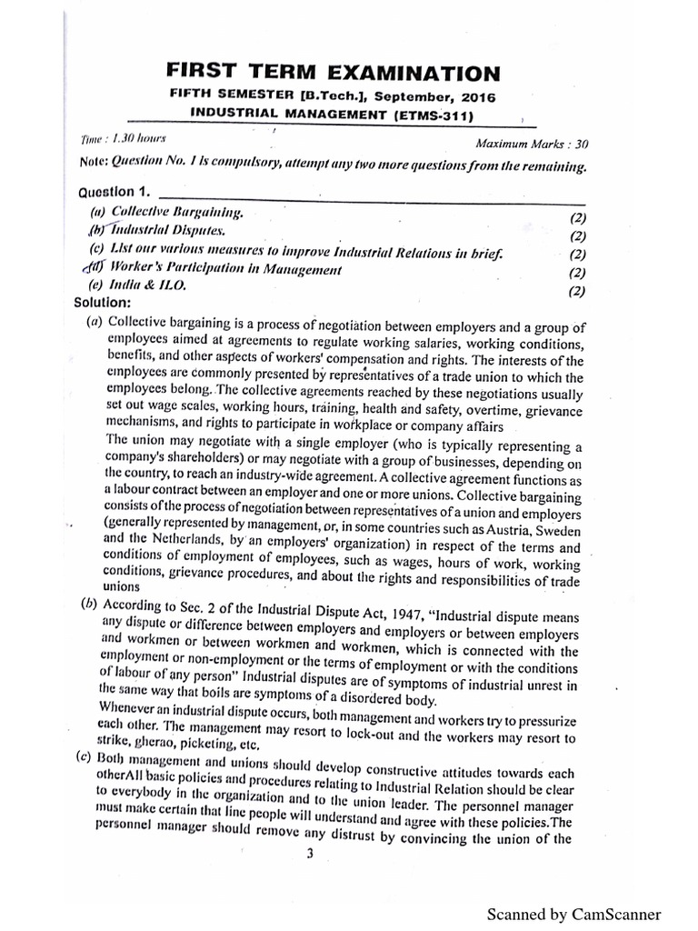 Industrial Management Question Paper | PDF