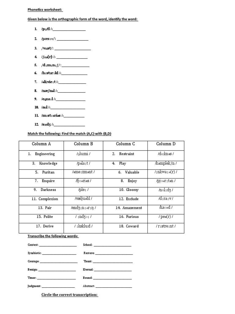 Phonetics Worksheet | PDF | Stress (Linguistics) | Human Communication