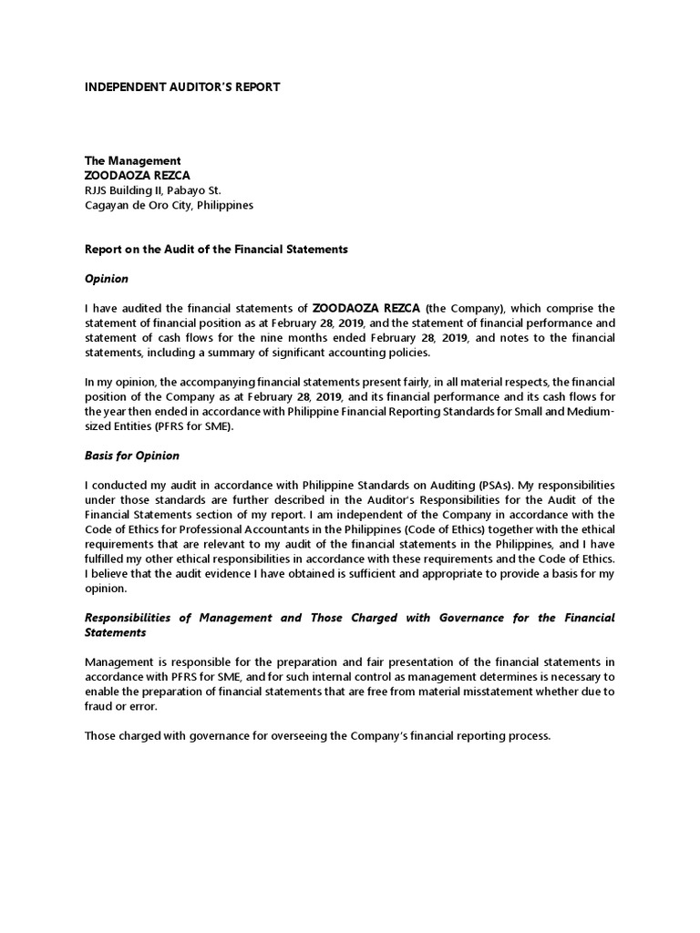 ZOODAOZA REZCA 2019 Audit Report | PDF | Internal Control | Audit