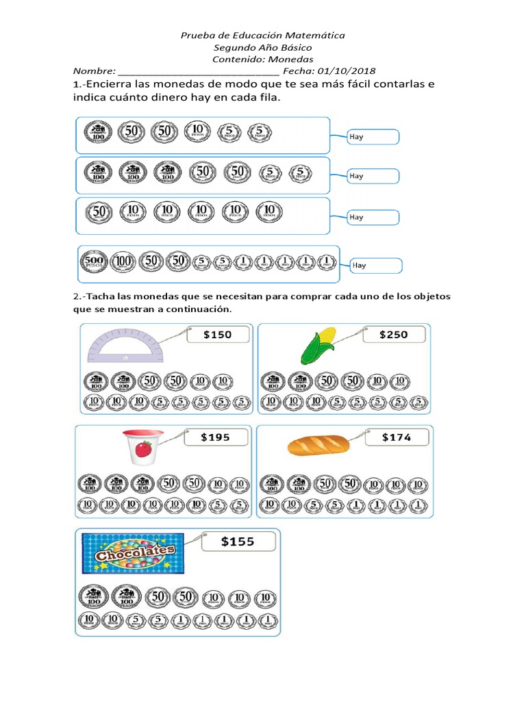 Prueba de Dinero Segundo Basico | PDF