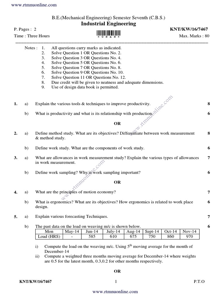Industrial Engineering Rtmnu 7th Sem | PDF | Reliability Engineering ...