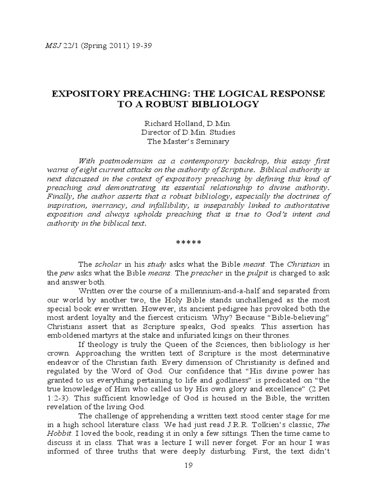 Expository Preaching. The Logical Response To A Robust Bibliology (R.L. Holland) PDF | PDF ...