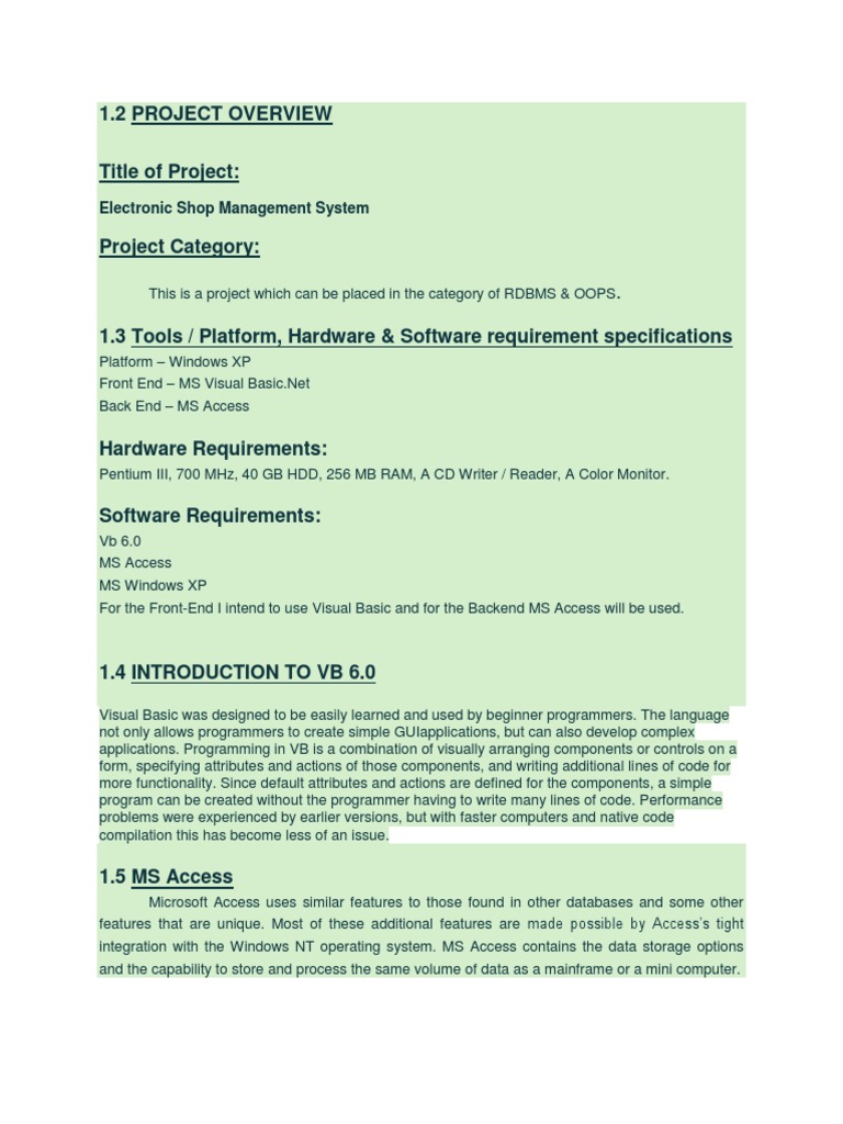 1.2 Project Overview: Electronic Shop Management System | PDF ...