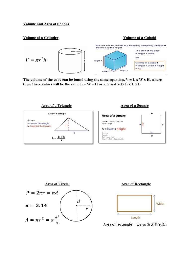 Volume and Area of Shapes | PDF