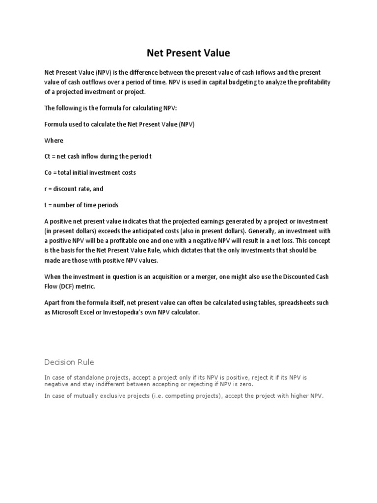 Net Present Value | PDF | Mathematical Economics | Net Present Value
