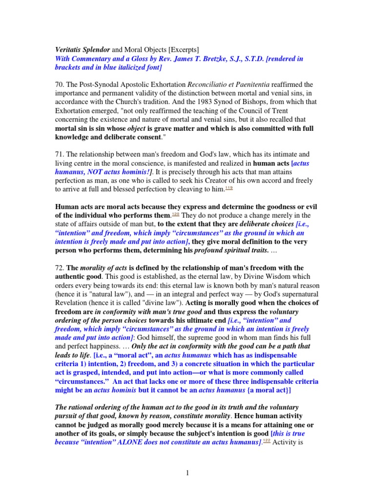 Veritatis Splendor AndMoral ObjectsTextAndCommentaryByBretzke | PDF ...