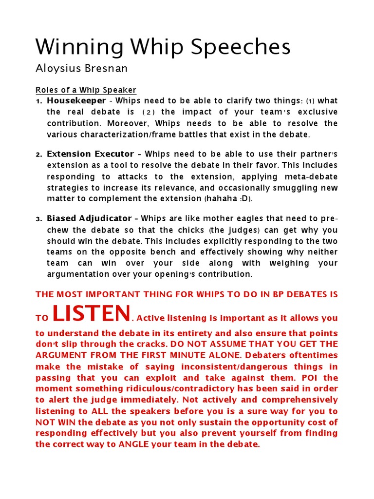 Winning Whip Speeches | PDF | Argument