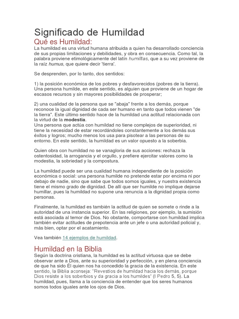 Significado y Valor de la Humildad | PDF | Paciencia | Amor