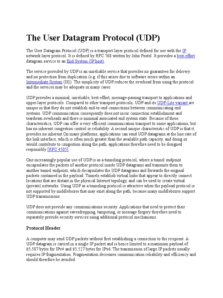 Understanding User Datagram Protocol Udp Pdf Internet Protocol