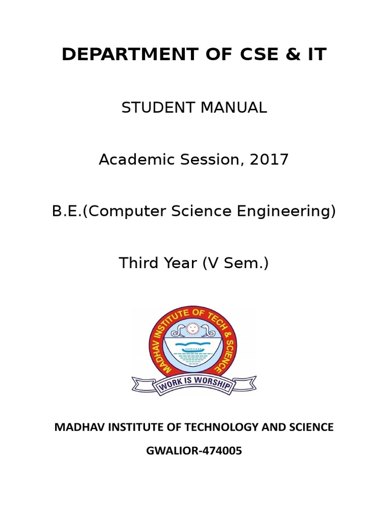 Schedule of Courses for Third Year Computer Science Engineering Students at Madhav Institute of ...