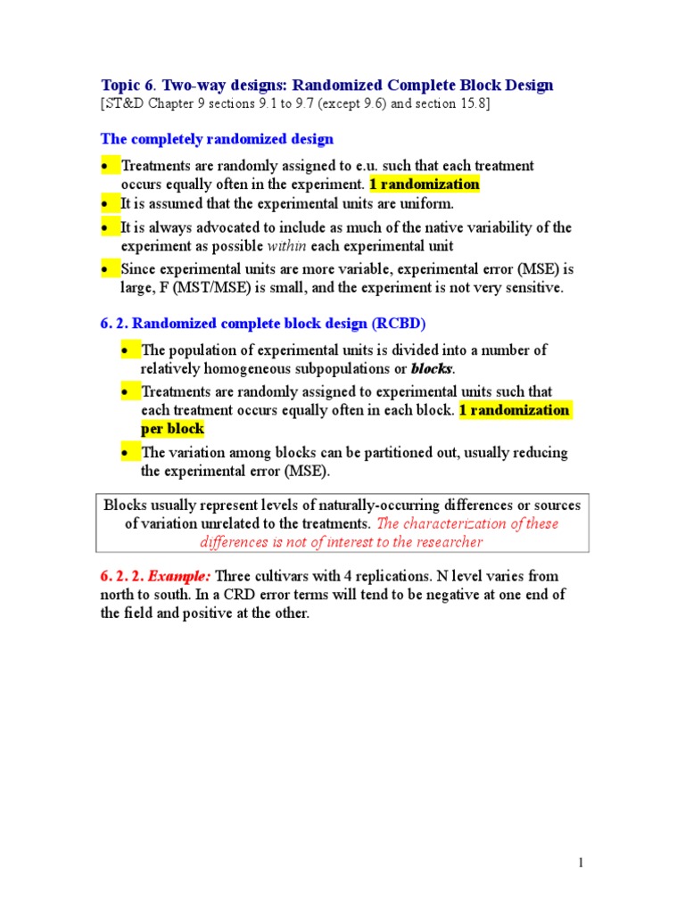 Topic 6. Two-Way Designs: Randomized Complete Block Design | PDF | Errors And Residuals ...