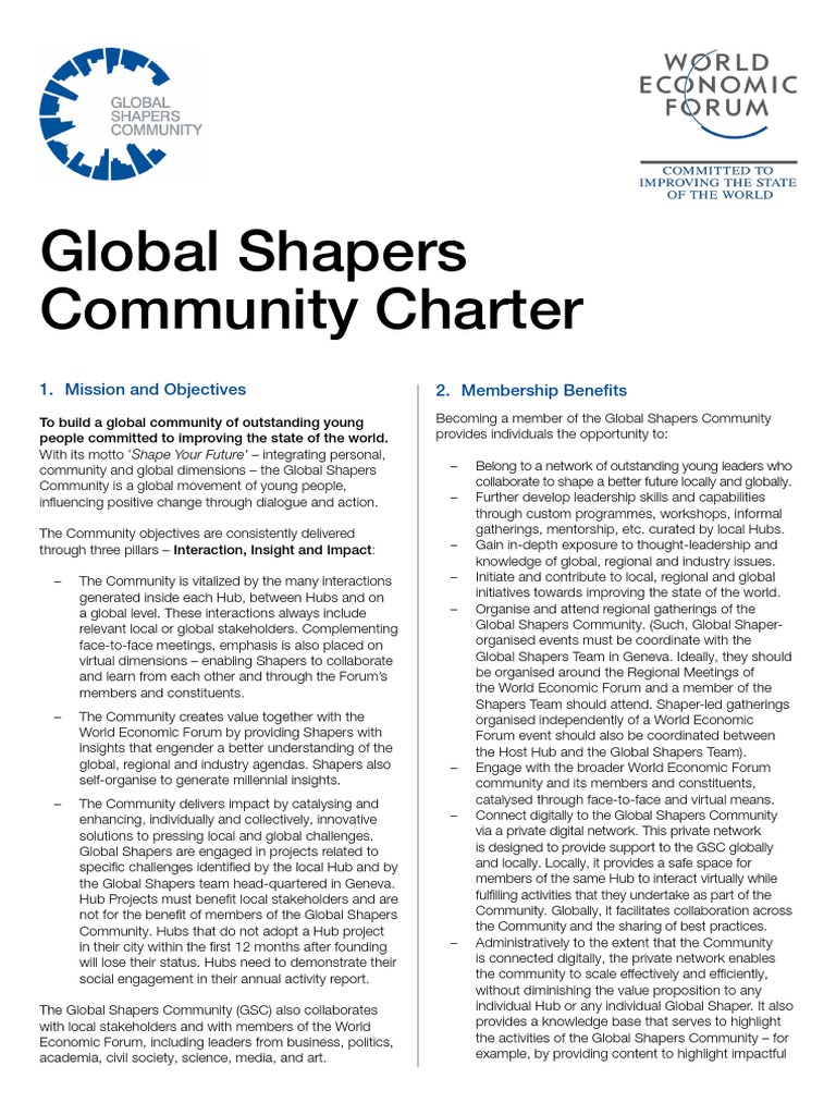Global Shapers Community Charter | PDF | World Economic Forum | Community