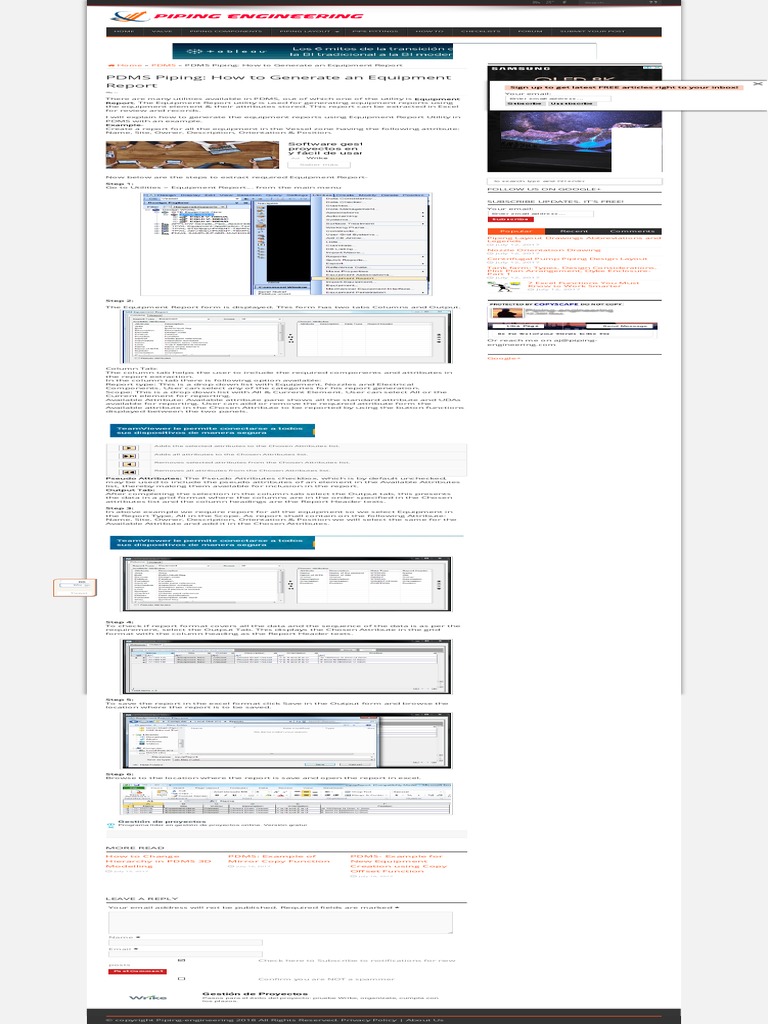 PDMS Piping - How To Generate An Equipment Report PDF | PDF | Computing ...