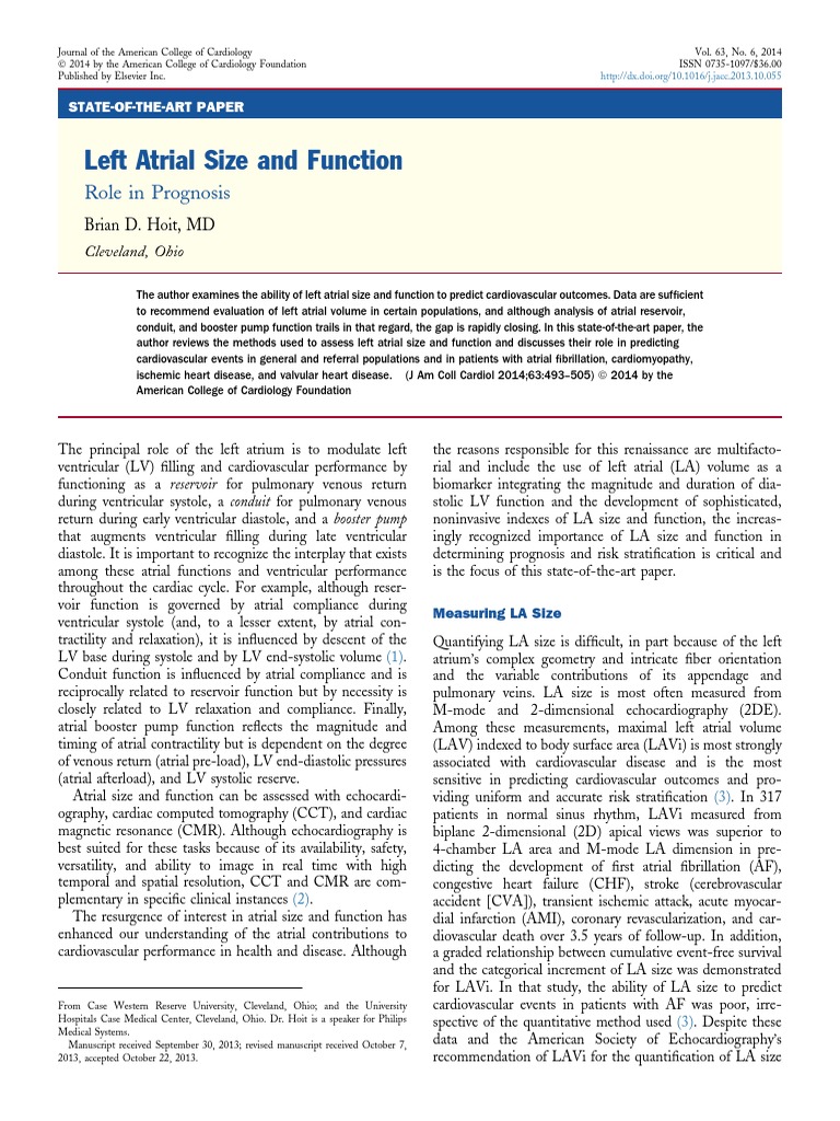 Left Atrial Size and Function: Role in Prognosis | PDF | Atrium (Heart ...
