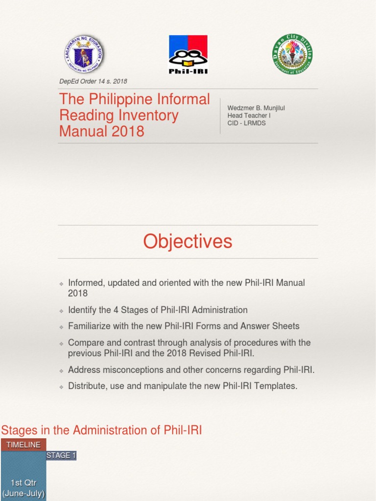 The Philippine Informal Reading Inventory Manual 2018: Deped Order 14 S ...