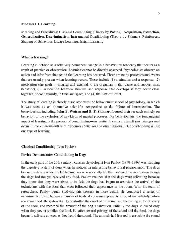 Learning | PDF | Classical Conditioning | Reinforcement