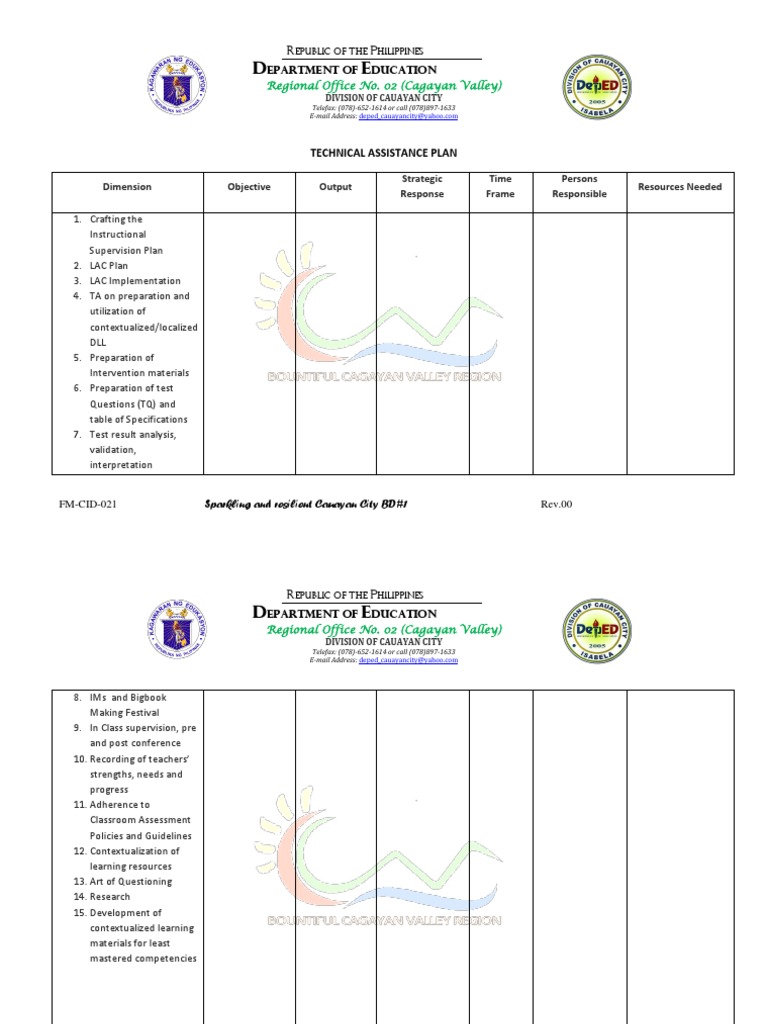 Technical Assistance Plan FM-CID-021 | PDF | Teaching | Pedagogy