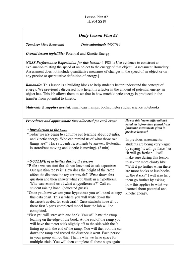 Benvenuti Lessonplan2 Updated | Download Free PDF | Kinetic Energy ...