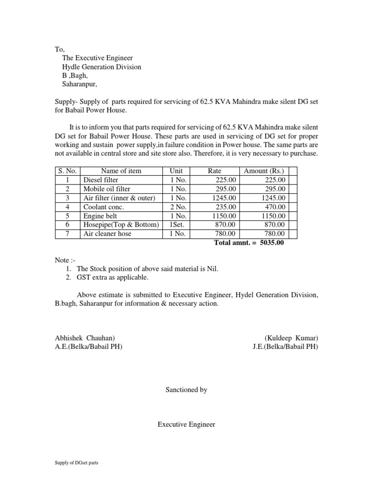 Supply DG Set Parts - 2 | PDF