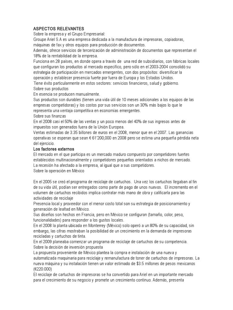 Case Ariel | PDF | Valor presente neto | Euro