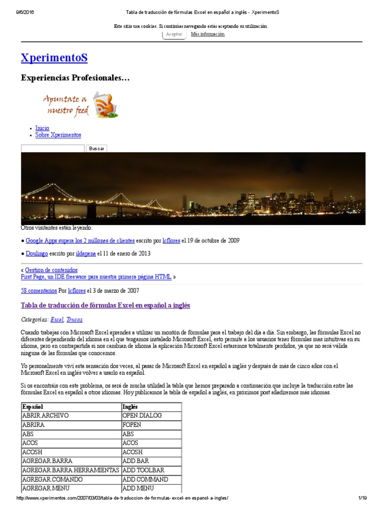 Excel - Tabla Traduccion Fórmulas Ingles Castellano | PDF | Microsoft ...