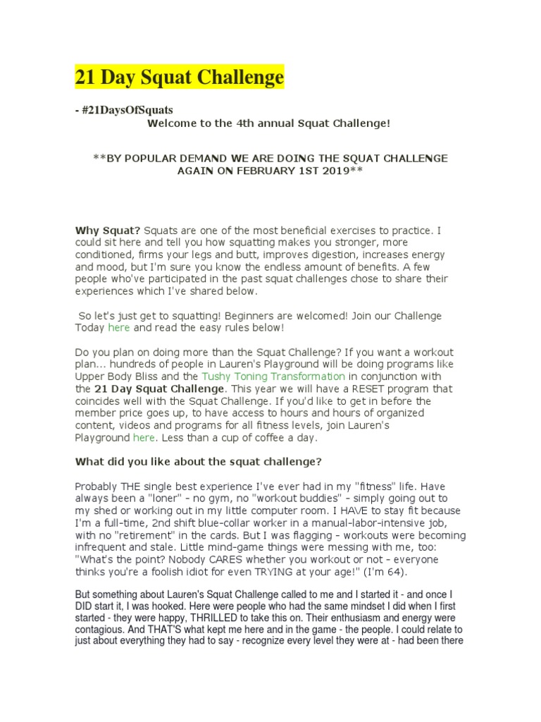 21 Day Squat Challenge | PDF | Leisure