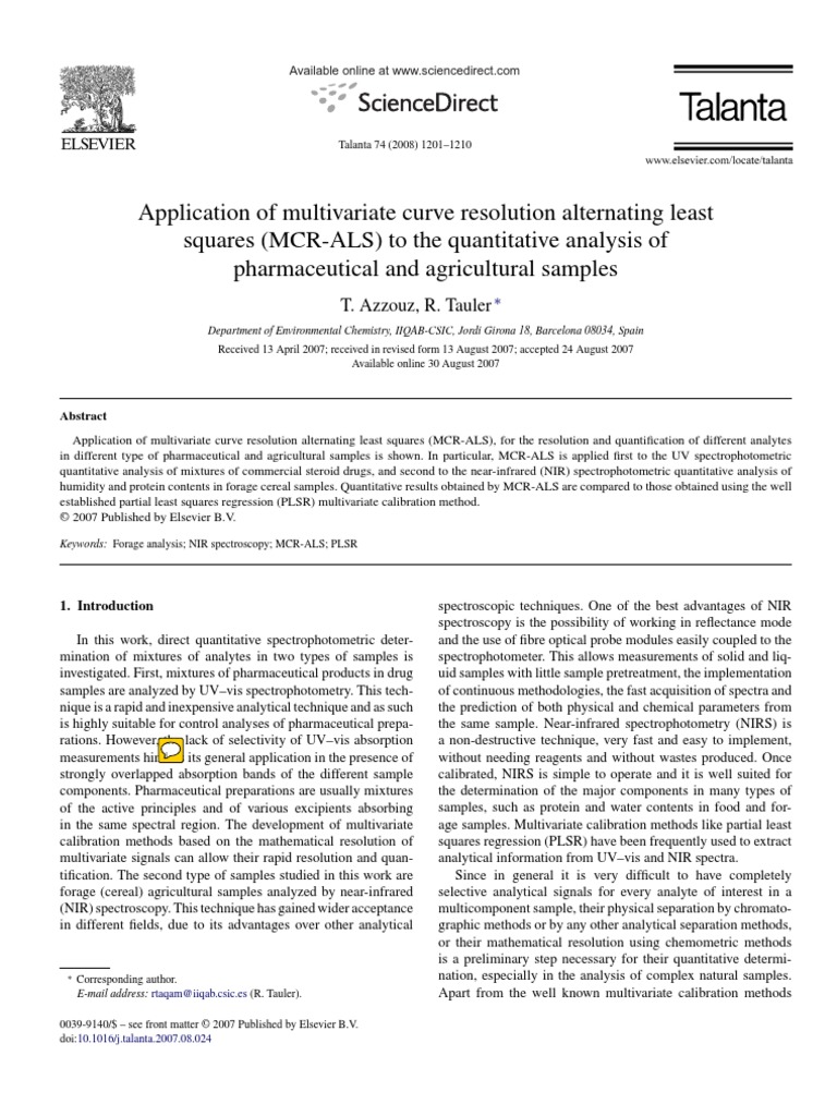 MCR Als | PDF | Chemometrics | Spectrophotometry