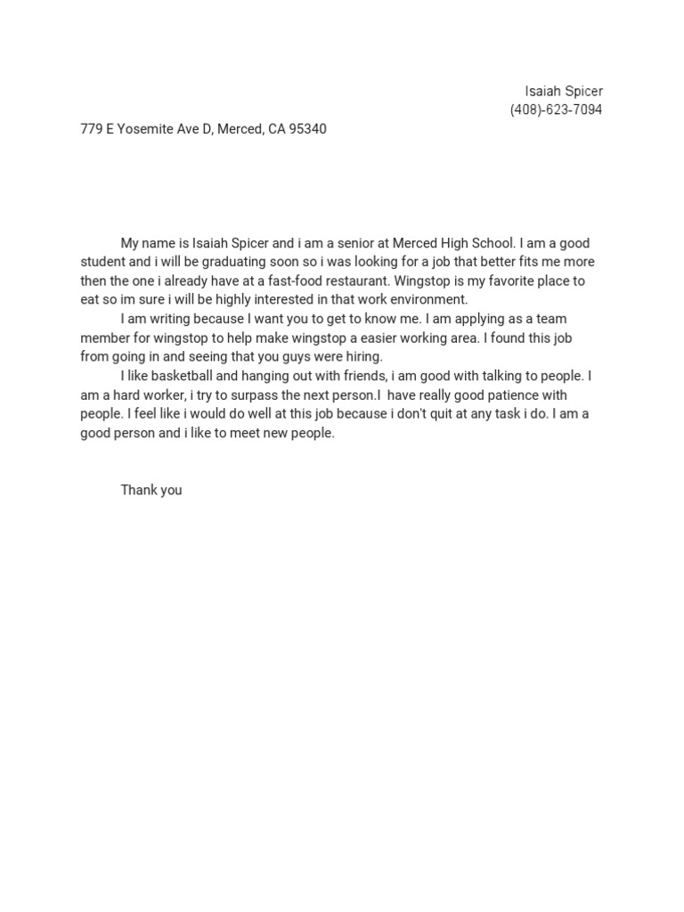 Isaiah Spicer - Resume Cover Letter Assignment 1 | PDF